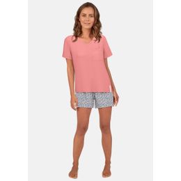 Tom Tailor Damen Shorty "Westport", Gr. 40, rot, Jersey, Obermaterial: 95% Baumwolle, 5% Elasthan, Homewear-Sets, mit Print, Kurzarm, V-Ausschnitt,