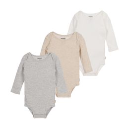 Langarmbody HUGGIES BABYWEAR "HUGB 3PK BODYSUIT", Jungen, Gr. 2 (62), N-Gr, huggies oatmeal htr, Feinripp, Obermaterial: 100% Baumwolle, unifarben, normal lang, Rundhals, abgerundeter Saum, Bodys, 3er-Pack, in Ripp-Optik