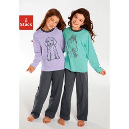 Vivance M&auml;dchen Pyjama, Gr. 122, bunt, Jersey, Obermaterial: 100% Baumwolle, bedruckt, unifarben, Basic, Homewear-Sets, Oberteile in sch&ouml;nen Farben