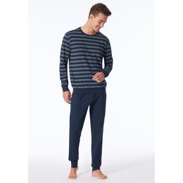 Herren Schlafanzug, uncover by Schiesser, Gr. 56, blau, Single Jersey, Obermaterial: 100% Baumwolle, Homewear-Sets, Rundhalsausschnitt, Langarm,