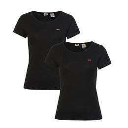Levi's LEVI'S Damen T-Shirt "Mini-Logo", schwarz, Basic, Gr. XS, Jersey, Obermaterial: 100% Baumwolle, Shirts, mit kleiner Markenlogo-Stickerei auf der Brust