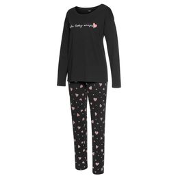 Vivance Dreams Damen Pyjama, Gr. 32, schwarz, Single Jersey, Obermaterial: 100% Baumwolle, gemustert, Basic, Homewear-Sets, mit Herzmuster