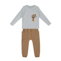 DENOKIDS Jungen Hausanzug "Pocket Tiger", Gr. 104, grau, 67% Polyester, 27% Baumwolle, 6% Elasthan, bedruckt, Homewear-Sets, mit Tier-Motiv