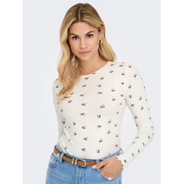 Only Damen Langarmshirt "ONLINA L/S O-NECK TOP JRS"cloud dancer aop:days flower keepsake lila, Gr. XS, bedruckt, Jersey, Obermaterial: 95% Baumwolle,