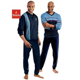 Le Jogger Herren Pyjama, Gr. 44, blau, Jersey, Obermaterial: 100% Baumwolle, colorblocking, Basic, Homewear-Sets, Schlafanzug für Herren in langer