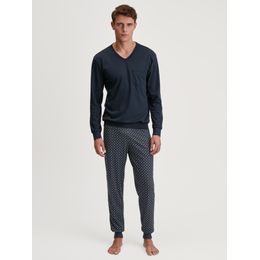 Calida Damen Schlafanzug "Relax Streamline", Gr. S, blau, Interlock, Obermaterial: 100% Baumwolle, Homewear-Sets, mit V-Neck und B&uuml;ndchen