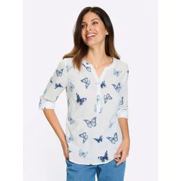 Classic Basics Damen Karobluse, wei&szlig;, Gr. 46, bedruckt, gemustert, mehrfarbig, 100% Baumwolle, Blusen