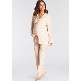 Lascana Damen Umstandspyjama, Gr. 32, beige, Single Jersey, Obermaterial: 95% Viskose, 5% Elasthan, animal-print, gemustert, Homewear-Sets, mit
