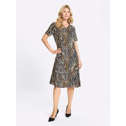 Classic Basics Damen Jerseykleid "Jersey-Kleid"elfenbein, schwarz, bedruckt, Gr. 50, gemustert, gepunktet, mehrfarbig, Jersey, 95% Viskose, 5%