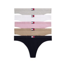 Damen Tanga "5 PACK FLAG THONG", Tommy Hilfiger Underwear, Gr. XL, wei&szlig;, Jersey, Obermaterial: 95% Baumwolle, 5% Elasthan, Unterhosen, mit Logo