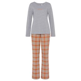 Vivance Dreams Damen Pyjama, Gr. 34, orange, Flanell, Graumeliert (Obermaterial): 90% Baumwolle, 10% Polyester. Obermaterial: 100% Baumwolle.
