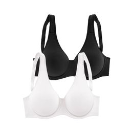 Damen T-Shirt-BH, PETITE FLEUR BY LASCANA, Gr. 90, schwarz-wei&szlig;, Jersey, Obermaterial: 90% Baumwolle, 10% Elasthan, BHs, mit B&uuml;gel, ohne Schale