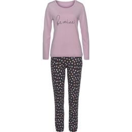Vivance Dreams Damen Pyjama, Gr. 32, lila, Single Jersey, Obermaterial: 50% Baumwolle, 50% Viskose, bedruckt, Homewear-Sets, mit Herzchenprint