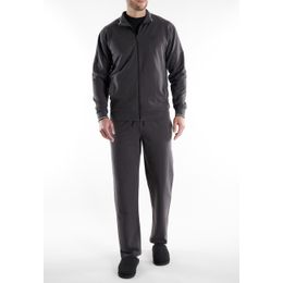 Bugatti Herren Loungeanzug "Bologna", Gr. 60, grau, Web, Obermaterial: 51% Polyester, 46% Baumwolle, 3% Elasthan, Homewear-Sets, Langarm, lange Hose,