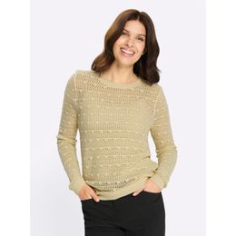 Classic Basics Damen Ajourpullover "Rundhals-Pullover", beige, Gr. 40, gemustert, gepunktet, unifarben, 100% Polyacryl, Pullover