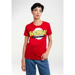 logoshirt Damen T-Shirt "Big Bang Theory Bazinga", rot, Gr. XL, bedruckt, 100% Baumwolle, Shirts, mit coolem Frontprint
