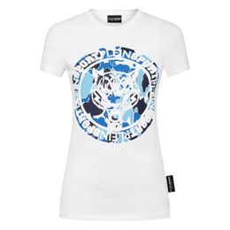 Plein Sport Damen T-Shirt "Carbon Tiger"0107, wei&szlig;, lightblau, Gr. M, Obermaterial: 100% Baumwolle, Shirts