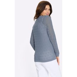 Classic Basics Damen Ajourpullover "Rundhals-Pullover", blau, Gr. 54, gemustert, gepunktet, unifarben, 100% Polyacryl, Pullover
