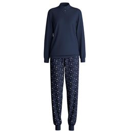 Calida Damen Schlafanzug "Midnight Dreams", Gr. L, blau, Single Jersey, Obermaterial: 100% Baumwolle, Homewear-Sets, V-Ausschnitt, Langarm, Single