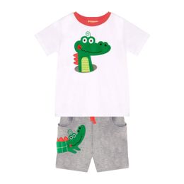 DENOKIDS Jungen Hausanzug "Crocodile", Gr. 98, wei&szlig;, 95% Baumwolle, 5% Elasthan, animal-print, Homewear-Sets, mit Krokodil-Applikation