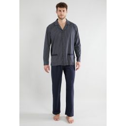 G&ouml;tzburg G&Ouml;TZBURG Herren Pyjama "Manhattan", Gr. 56, blau, Single Jersey, Obermaterial: 100% Baumwolle, bedruckt, gemustert, Homewear-Sets, mit Kragen,