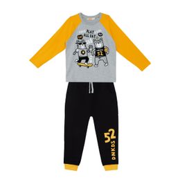 DENOKIDS Jungen Hausanzug "Play Allday", Gr. 122, grau, 67% Polyester, 27% Baumwolle, 6% Elasthan, bedruckt, Homewear-Sets, mit Tier-Motiv