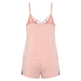 Lascana Damen Shorty, Gr. 32, rosa, Single Jersey, Obermaterial: 95% Viskose, 5% Elasthan, unifarben mit Farbeinsatz, Homewear-Sets, mit h&uuml;bschen