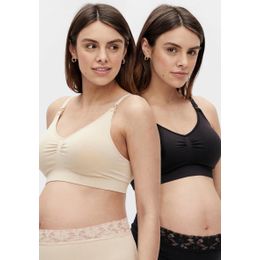 MAMALICIOUS Damen Bustier "MLILJA FEED ME BRA NF 2-P A. NOOS", Gr. S, schwarz, Jersey, Obermaterial: 73% Nylon, 20% Polyamid, 7% Elasthan, unifarben,