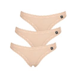 like it! LIKE IT Damen String "3er Pack Damen String Olivia", Gr. L, beige, Stoff, Obermaterial: 92% Polyamid PA. 8% Elasthan EL., Unterhosen