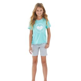 Buffalo M&auml;dchen Pyjama, Gr. 158, grau, Jersey, Obermaterial: 100% Baumwolle, bedruckt, Basic, Homewear-Sets, Schlafanzug mit Herz Print vorn