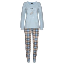 Vivance Dreams Damen Pyjama, Gr. 36, blau, Obermaterial: 100% Baumwolle, Homewear-Sets, mit Frontdruck