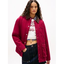 Tommy Jeans Damen Outdoorjacke "TJW TWILL JACKET CORD COLLAR"lavish cerise, Gr. S, unifarben, Web, Obermaterial: 100% Baumwolle, Jacken