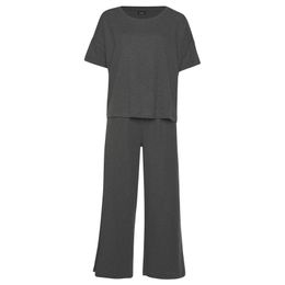 Vivance Dreams Damen Pyjama, Gr. 36, grau, Rippware, Obermaterial: 63% Polyester, 33% Viskose, 4% Elasthan, Basic, Homewear-Sets, in weicher