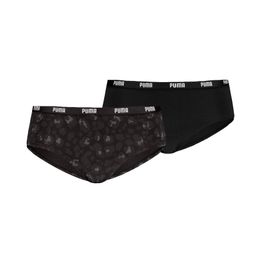 Puma Damen Hipster "Puma WOMEN PRINTED HIPSTER 2P HANG", Gr. M, schwarz, Obermaterial: 95% Baumwolle, 5% Elasthan, Unterhosen