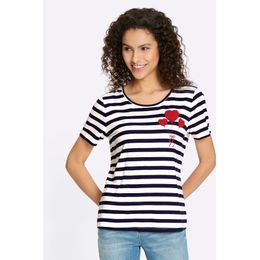 Heine Damen T-Shirt "Shirt"marine, ecru, geringelt, Gr. 42, gemustert, gestreift, mehrfarbig, 95% Viskose, 5% Elasthan, Shirts