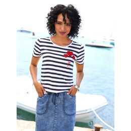 Heine Damen T-Shirt "Shirt"marine, ecru, geringelt, Gr. 40, gemustert, gestreift, mehrfarbig, 95% Viskose, 5% Elasthan, Shirts