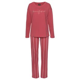 Vivance Dreams Damen Pyjama, Gr. 36, rot, Single Jersey, Obermaterial: 100% Baumwolle, gestreift, unifarben, Basic, Homewear-Sets, mit Frontdruck