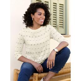 Strickpullover Classic Basics "3/4-Arm-Pullover", Damen, Gr. 40, ecru, marine, gemustert, 100% Polyacryl, gemustert, mehrfarbig, Pullover Strickpullover