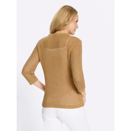 Classic Basics Damen Ajourpullover "Ajour-Pullover", beige, Gr. 56, unifarben, 100% Polyacryl, Pullover