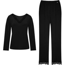 Dorina Damen Pyjama "ORIGINS", Gr. S, schwarz, Jersey, Obermaterial: 94% Acetat, 6% Elasthan, unifarben, Homewear-Sets, Spitze, weich, Langarm,