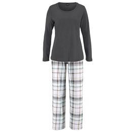 Arizona Damen Pyjama, Gr. 32, grau, Single Jersey, Obermaterial: 100% Baumwolle, kariert, Basic, Homewear-Sets, mit Karomuster