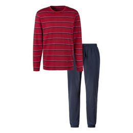 H.I.S. H.I.S Herren Pyjama, Gr. 44, rot, Single Jersey, Obermaterial: 60% Baumwolle, 40% Polyester, gestreift, Basic, Homewear-Sets, Schlafanzug mit