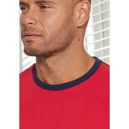 H.I.S. H.I.S Herren Pyjama, Gr. 44, wei&szlig;, Jersey, Obermaterial: 100% Baumwolle, unifarben mit Farbeins&auml;tzen, Basic, Homewear-Sets, Schlafanzug mit breitem