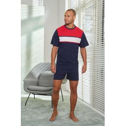 H.I.S. H.I.S Herren Pyjama, Gr. 48, wei&szlig;, Jersey, Obermaterial: 100% Baumwolle, unifarben mit Farbeins&auml;tzen, Basic, Homewear-Sets, Schlafanzug mit breitem