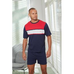 H.I.S. H.I.S Herren Pyjama, Gr. 56, wei&szlig;, Jersey, Obermaterial: 100% Baumwolle, unifarben mit Farbeins&auml;tzen, Basic, Homewear-Sets, Schlafanzug mit breitem