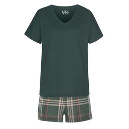 Vivance Dreams Damen Shorty, Gr. 36, gr&uuml;n, Single Jersey, Obermaterial: 60% Baumwolle, 40% Polyester, kariert, unifarben, Basic, Homewear-Sets,