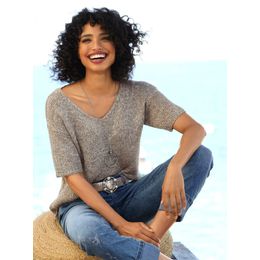 Heine Damen Kurzarmpullover "Pullover"schlamm, Gr. 48, unifarben, 46% Polyester, 31% Polyacryl, 23% Polyamid, Pullover