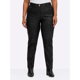 sheego Damen Webhoseschwarz, bedruckt, Gr. 52, animal-print, bedruckt, gemustert, mehrfarbig, 78% Viskose, 19% Polyamid, 3% Elasthan, Hosen