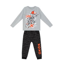 DENOKIDS Jungen Hausanzug "I Win", Gr. 104, grau, 67% Polyester, 27% Baumwolle, 6% Elasthan, bedruckt, Homewear-Sets, mit Motiv