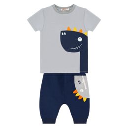 DENOKIDS Jungen Hausanzug "Dino Lui", Gr. 128, grau, 95% Baumwolle, 5% Elasthan, animal-print, Basic, Homewear-Sets, mit Dinosaurier-Print
